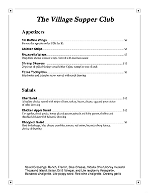 Village Supper Club - 262-697-2847